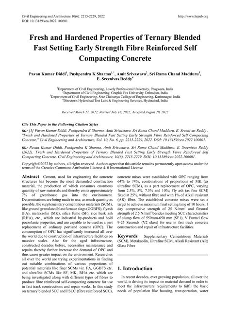 Pdf Fresh And Hardened Properties Of Ternary Blended Fast Setting Early Strength Fibre