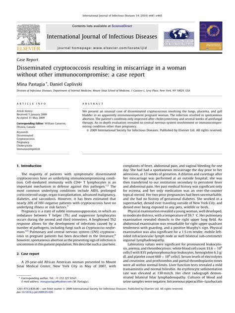 Pdf Disseminated Cryptococcosis Resulting In Miscarriage In A Woman
