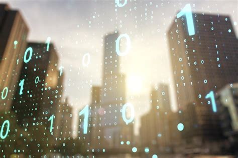 Premium Photo Abstract Virtual Binary Code Sketch On Blurry Cityscape Background Hacking And