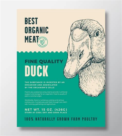 새 초상화 유기농 고기 추상적 인 벡터 포장 디자인 또는 레이블 템플릿 농장에서 자란 가금류 금지 프리미엄 벡터