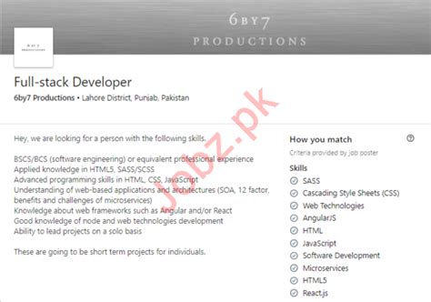 full stack developer job in lahore 2024 job advertisement pakistan