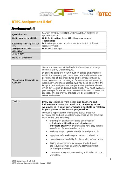 Unit 2 Assignment 4 Authorised Brief Btec Assignment Brief Assignment