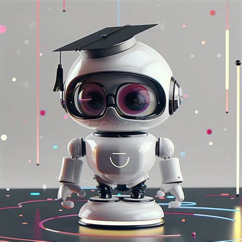 3d Rendering Of A Robot With Graduation Cap And Futuristic Aesthetic