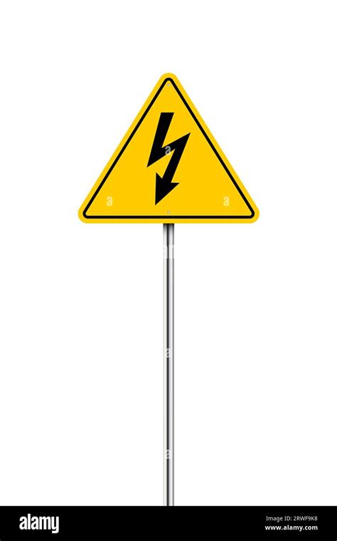 High Voltage Sign Arrow Isolated In Yellow Triangle Dangerous