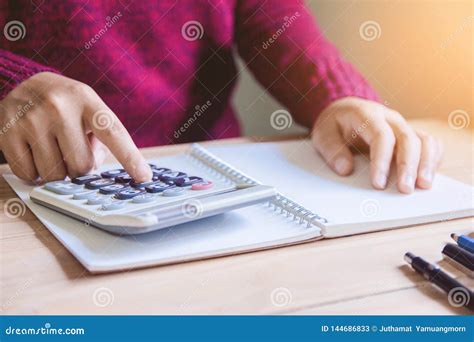 Woman Doing Finances And Calculating On Table At Home Office Stock Image Image Of Desk