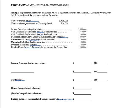 Solved Problemiv Partial Income Statement 10 Points
