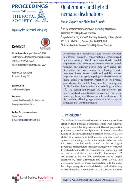 Pdf Quaternions And Hybrid Nematic Disclinations