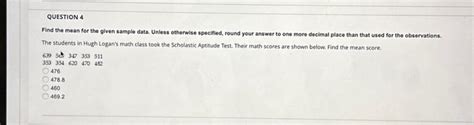 solved find the mean for the given sample data unless