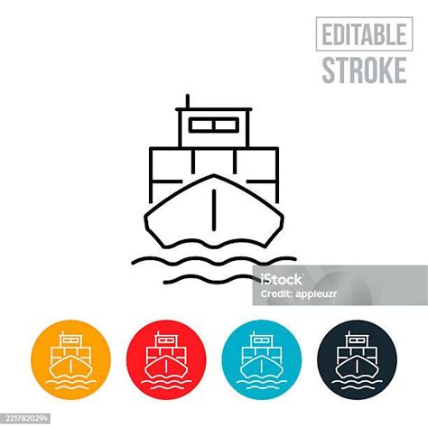 화물선 운송 선적 컨테이너 얇은 선 아이콘 편집 가능한 스트로크 0명에 대한 스톡 벡터 아트 및 기타 이미지 0명 공급망