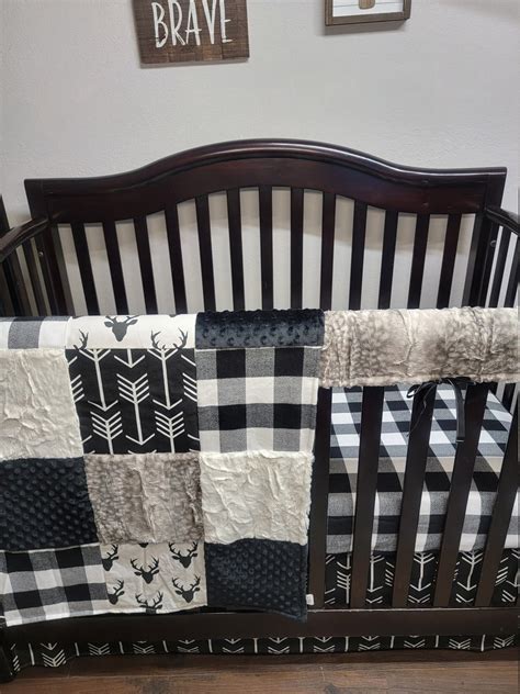 Patchwork Crib Bedding Black Bucks Fawn Minky Rustic Crib Bedding