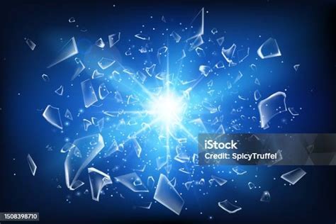 블루 라이트 깨진 유리 산산조각 3d는 파편 또는 파편을 분해합니다 에너제틱한 플래시 미래 지향적인 빛 폭발 파편 반짝이는