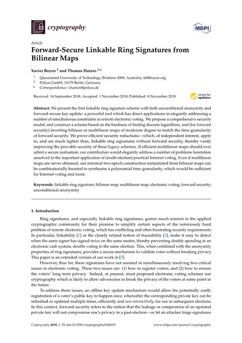 Forward Secure Linkable Ring Signatures From Bilinear Maps Docslib