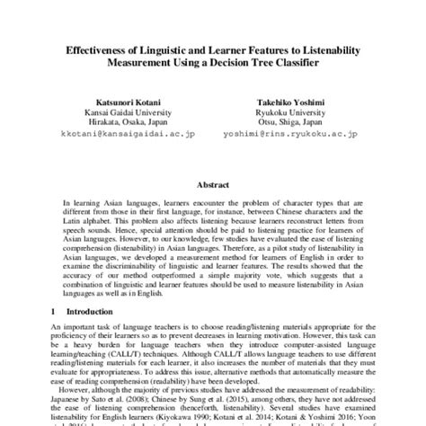 Effectiveness Of Linguistic And Learner Features To Listenability