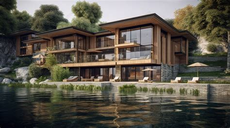 우아한 3d 렌더링 3d 렌더링 호수 주택 외관 디자인 고화질 사진 사진 배경 일러스트 및 사진 무료 다운로드 Pngtree