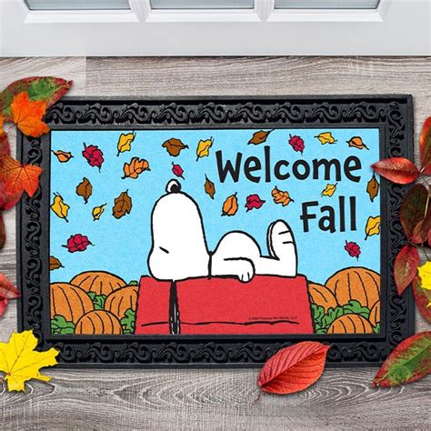 Peanuts Snoopy Fall Welcome Mat Porch Decor Outdoor Autumn Pumpkin Decor Snoopy Ts Falling