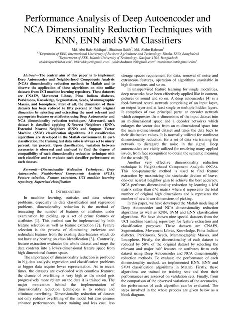 Performance Analysis Of Deep Autoencoder And Nca Dimensionality Reduction Techniques With Knn