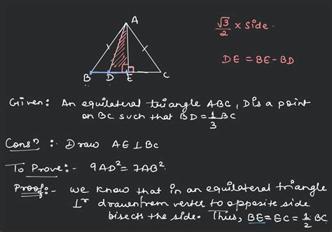 In An Equilateral Triangle Abc D Is A Point On Side Bc Such That Bd 1 3
