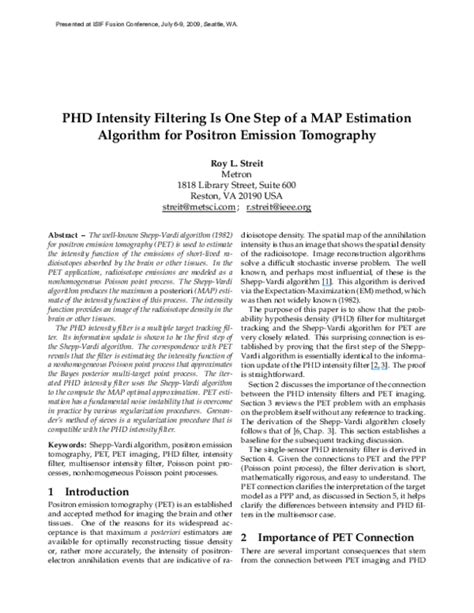 Pdf Phd Intensity Filtering Is One Step Of A Map Estimation Algorithm For Positron Emission