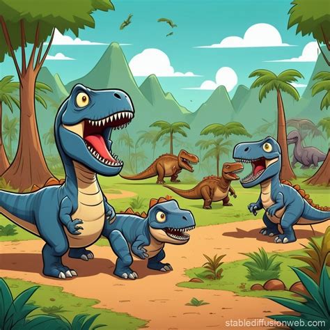Jurassic Park Cartoon Scene Stable Diffusion Online
