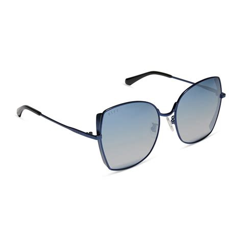 Donna Square Sunglasses Deep Navy Metal And Aegean Blue Flash Diff