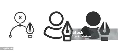 그래픽 디자이너 아티스트 사람 아이콘 벡터 세트 펜 연필 선 윤곽선 아트 글리프 기호 및 단색 모양 실루엣 픽토그램 로고 이미지