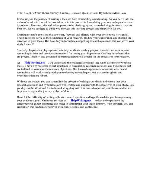 Thesis Research Question Hypothesis Pdf Hypothesis Experiment