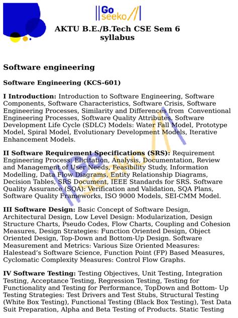 Cse Sem 6 Syllabus Pdf Software Testing Computer Network