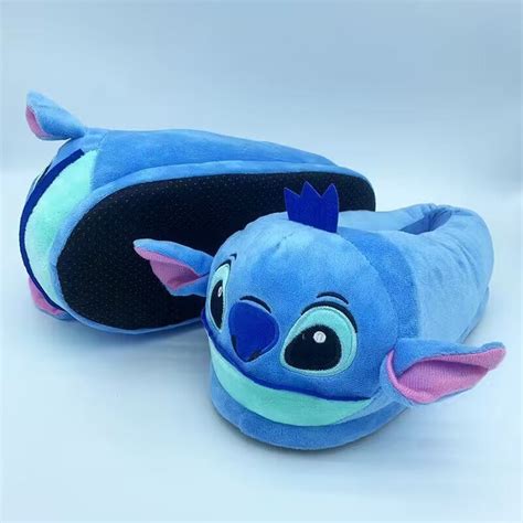 Runnjoy Stitch Plush Slippers Lilo Stich Plush Stuffed Slippers For Women Man Cartoon Winter