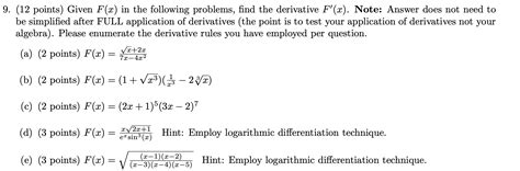 Solved 9 12 Points Given Fx In The Following Problems
