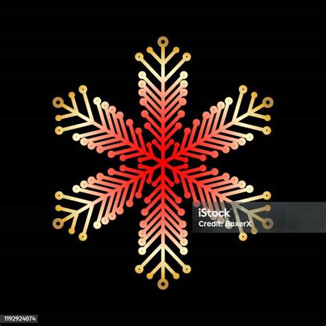 검은 색 배경에 고립 된 빨간색과 금색 눈송이 플랫 스노우 아이콘 실루엣 새해 테마입니다 벡터 일러스트레이션 12월에 대한 스톡 벡터 아트 및 기타 이미지 Istock