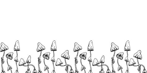 손으로 그린 잉크 벡터 유독 버섯 버섯 곰팡이 스케치 일러스트레이션 아트 할로윈 파티 요술 숲 자연 격리된 이음매 없는 배너
