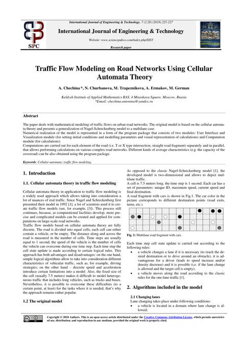 Pdf Traffic Flow Modeling On Road Networks Using Cellular Automata Theory