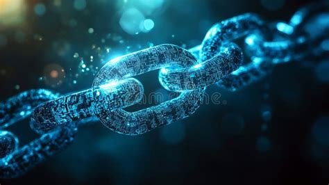 Digital Chain Links Interconnected Illuminated In Bright Blue Representing Connection And