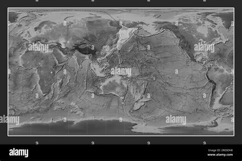 Okhotsk Tectonic Plate On The Grayscale Elevation Map In The Patterson Cylindrical Projection