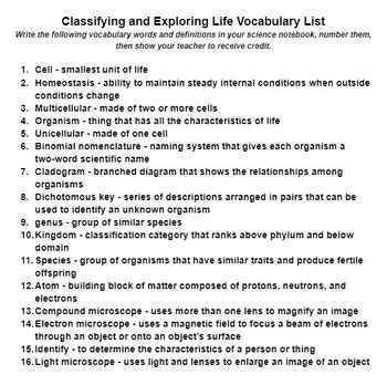 Classifying And Exploring Life Vocabulary Puzzle JH Science TPT