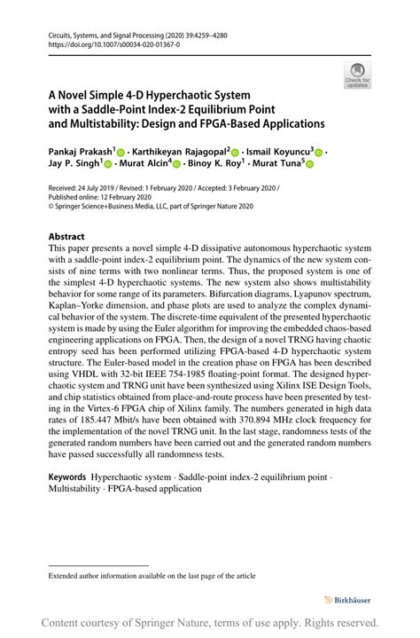 A Novel Simple 4 D Hyperchaotic System With A Saddle Point Index 2