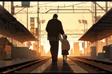 Vector Illustration Style Father And Son Generative Ai Stock