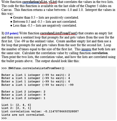 solved this way write function correlation xlist list