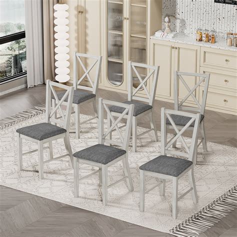 Gracie Oaks Solid Wood Dining Chairs Set Of 6 Armless Kitchen Chairs
