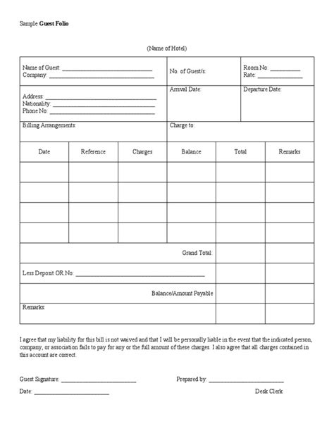 Sample Hotel Guest Folio Template Pdf