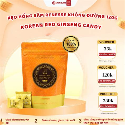 Renesse Red Ginseng Candy No Sugar Korean Red Ginseng Candy 120g