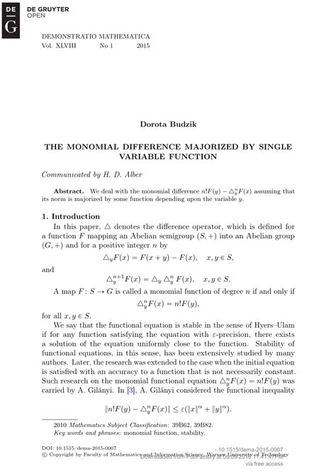 pdf the monomial difference majorized by single variable function