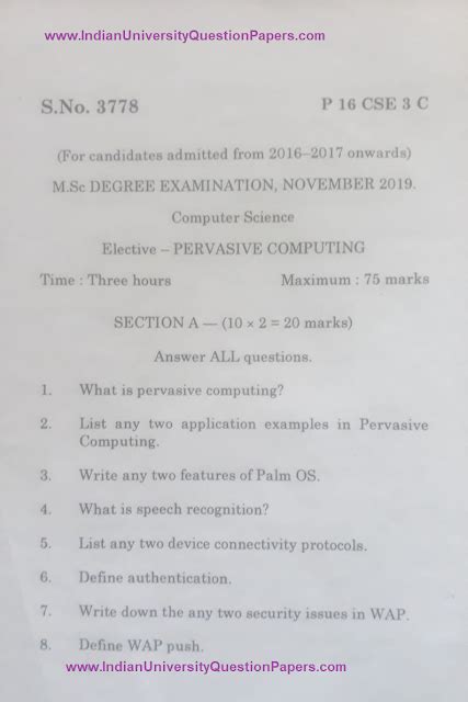 Bharathidasan University M Sc Computer Science Rd Semester PERVASIVE COMPUTING Nov