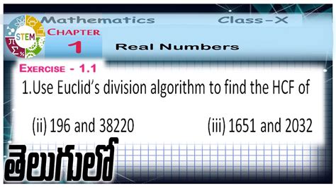 Use Euclids Division Algorithm To Find The Hcf Of Ii 196 And 38220 Iii 1651 And 2032 In