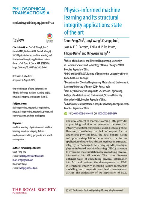 Physics Informed Machine Learning And Its Structural Integrity Applications State Of The Art