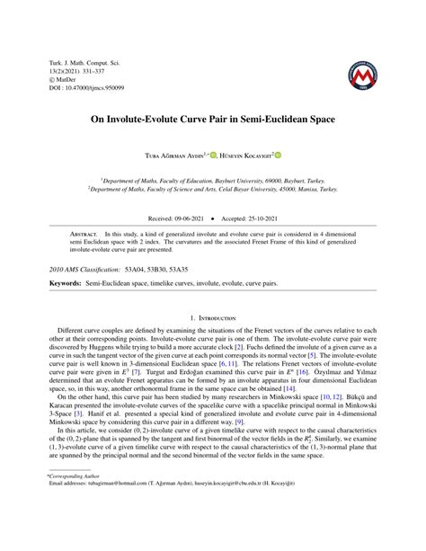 Pdf On Involute Evolute Curve Pair In Semi Euclidean Space