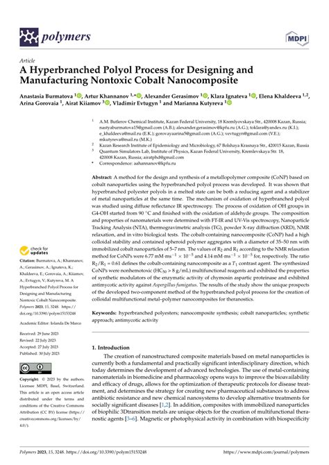 Pdf A Hyperbranched Polyol Process For Designing And Manufacturing Nontoxic Cobalt Nanocomposite