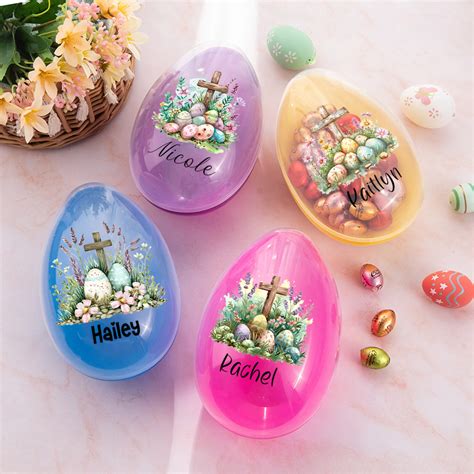 Personalised Colourful Floral Cross Fillable Jumbo Easter Egg With Name Holiday Basket Stuffers