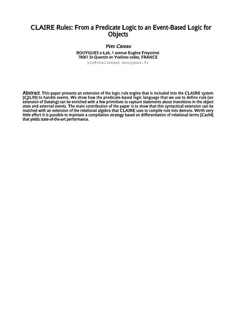 Pdf Claire Rules From A Predicate Logic To An Event Based Logic For