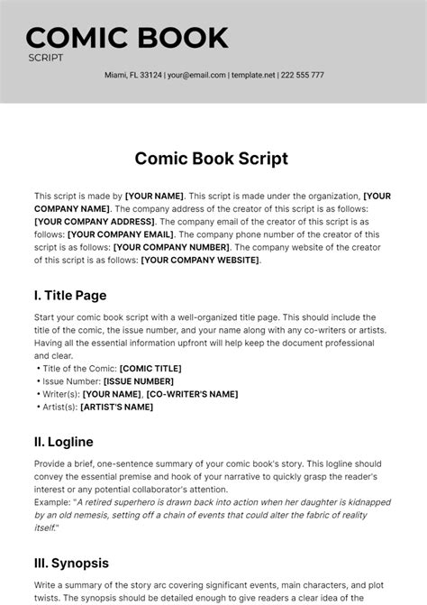 Free Comic Book Script Template To Edit Online